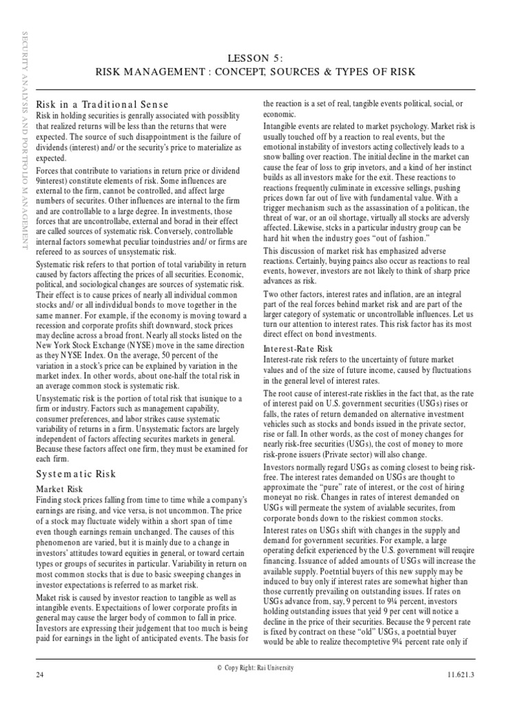 Risk Management - Concept, Sources & Types of Risk PDF | PDF | Interest ...
