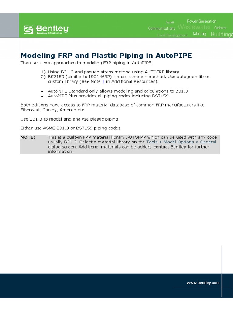Modelling FRP and Plastic Piping in Autopipe | PDF