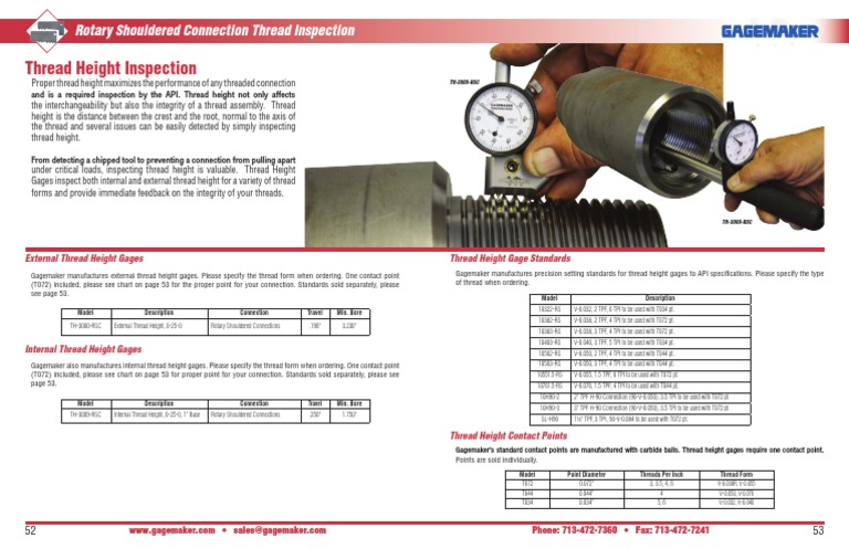Gagemaker Thread Height Gage Standards | PDF