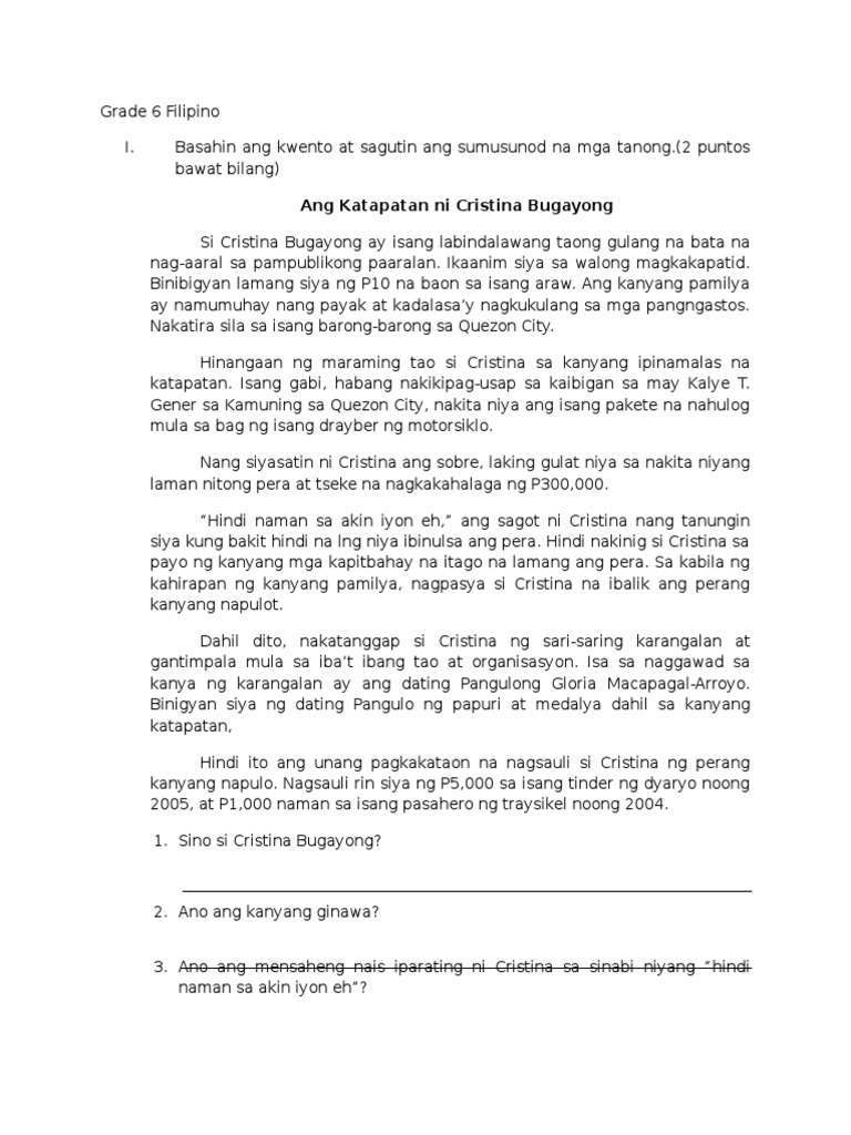 First Periodical Test in Filipino 6 | PDF