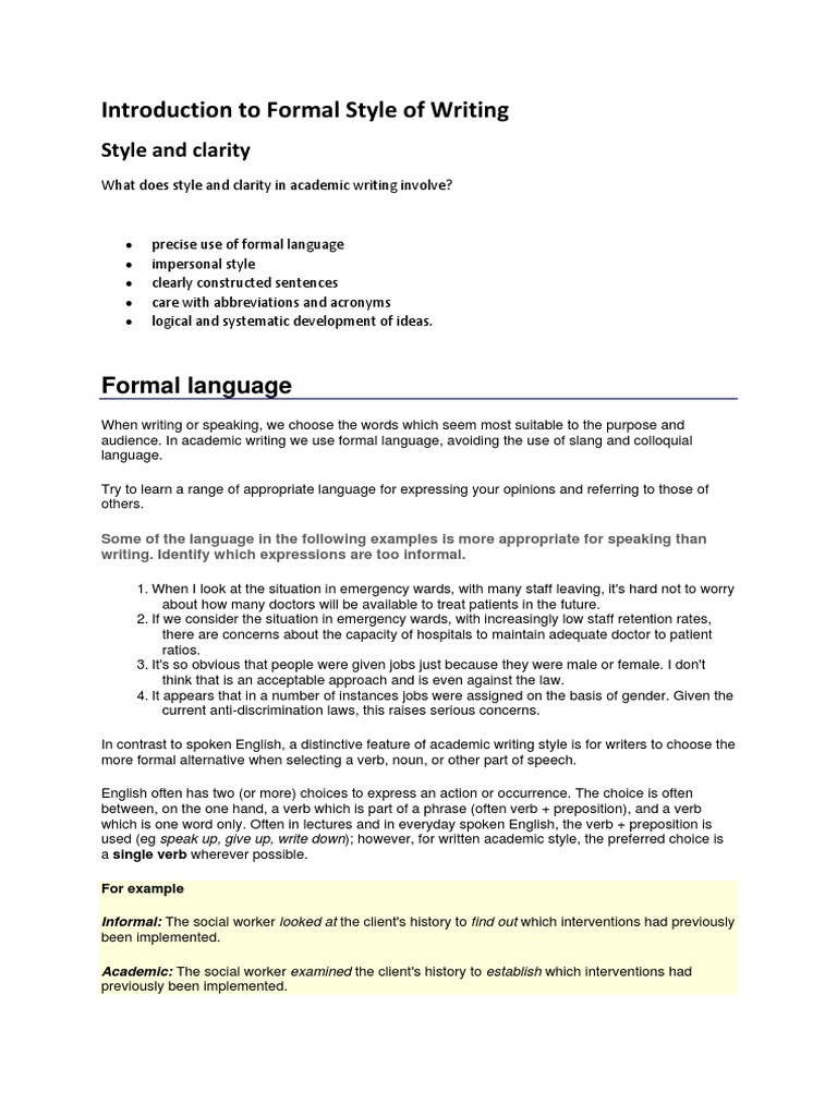 Introduction To Formal Style of Writing | PDF | Verb | English Language