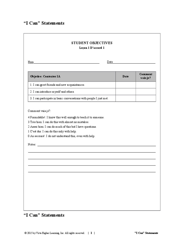 I Can Statements Unit 1 | PDF | French Language | Symbols