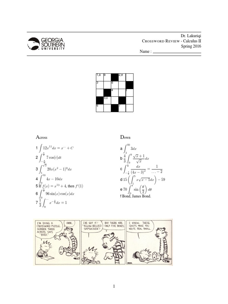 Calculus II Crossword Review | PDF