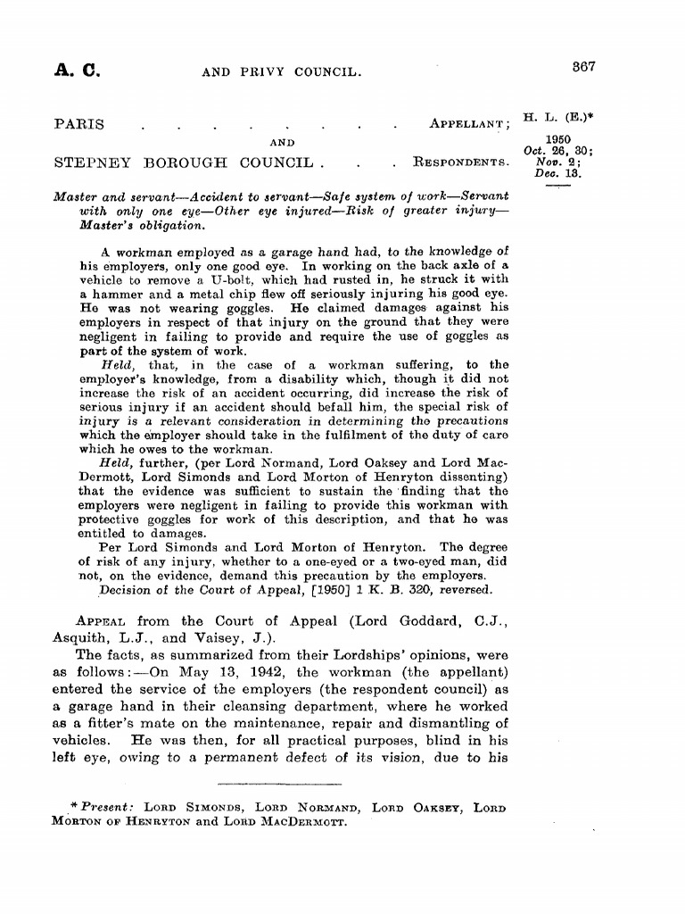 Paris V Stepney | PDF | Duty Of Care | Negligence