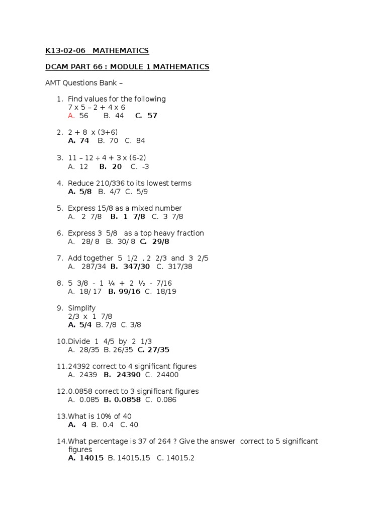 AMT Questions Bank Math | PDF | Quadratic Equation | Mathematical Objects