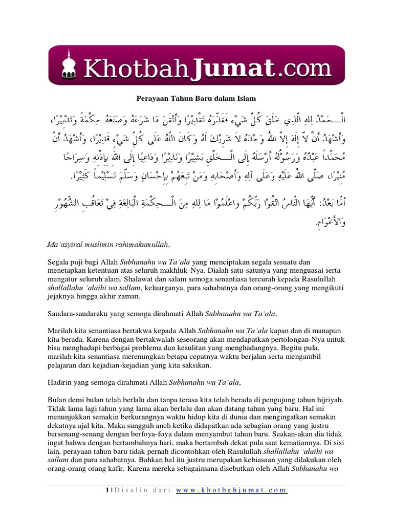 Khutbah Jumat Tahun Baru Islam Full | PDF