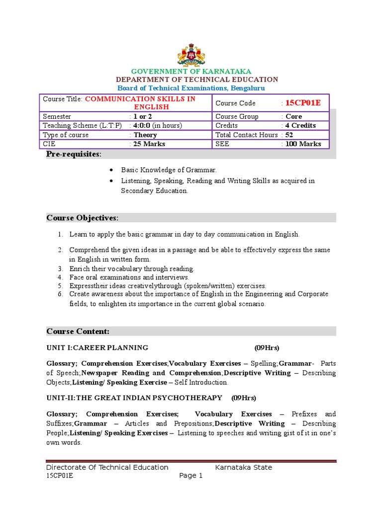 Communication Skills in English | PDF | Reading Comprehension | Verb