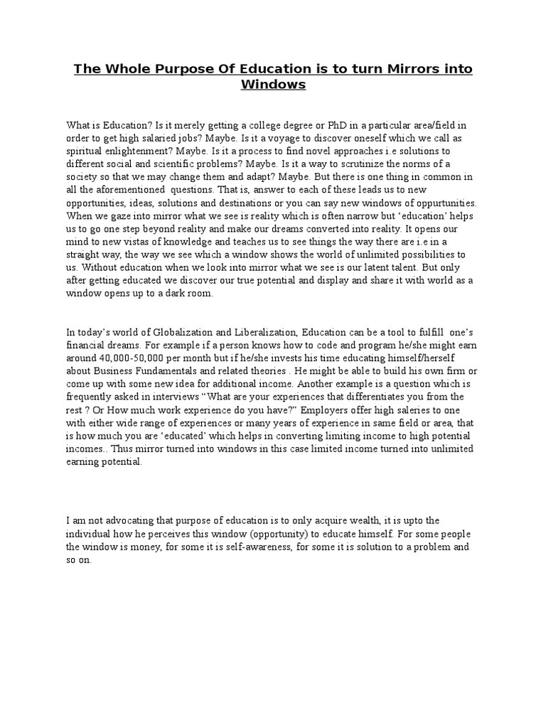 The Whole Purpose of Education Is To Turn Mirrors Into Windows | PDF ...