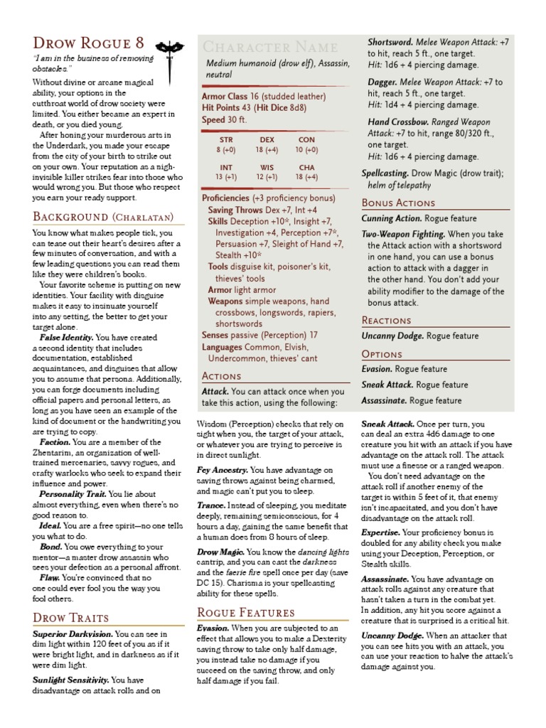 Drow Rogue 8 PDF | PDF | Drow (Dungeons & Dragons) | Leisure