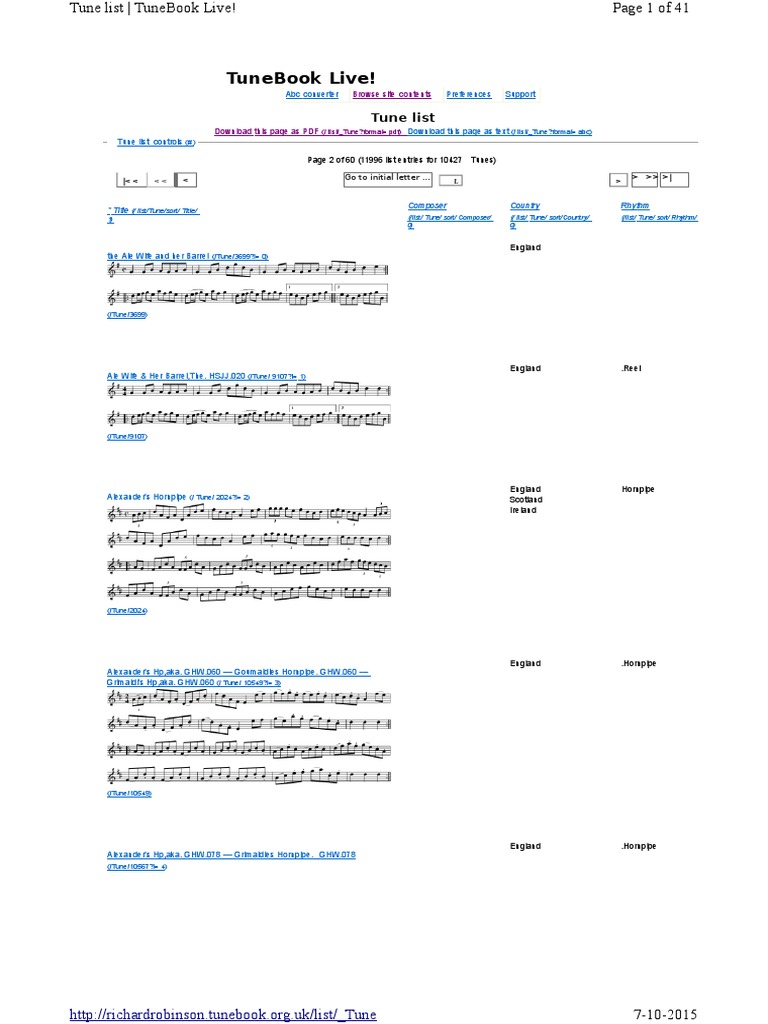 Comprehensive Tune List for Musicians | PDF | Art