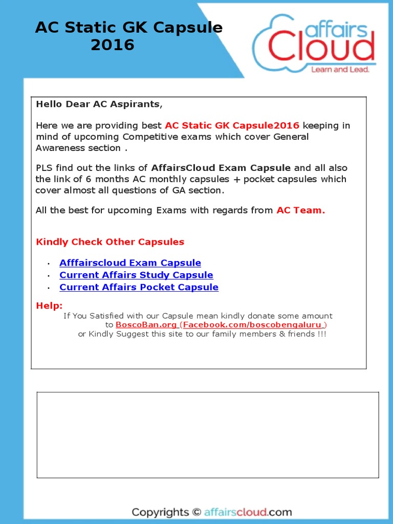 2016 Static GK Capsule by AffairsCloud - V1-Min | PDF