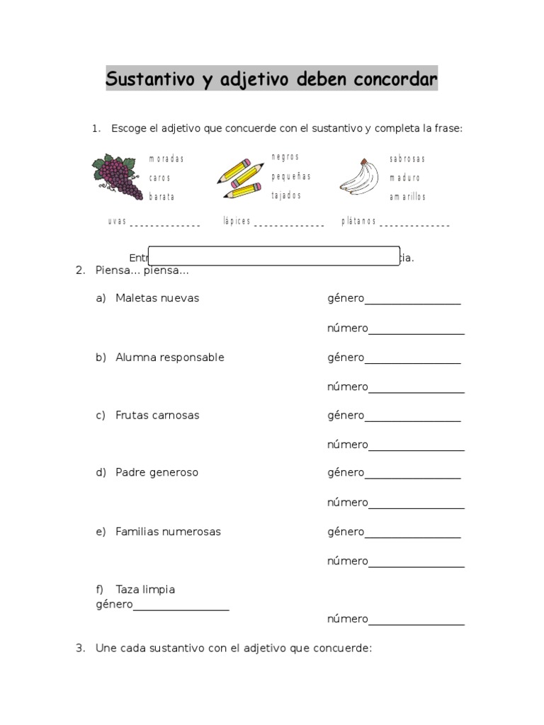 Concordancia Sustantivo-Adjetivo | PDF | Adjetivo | Unidades Semánticas