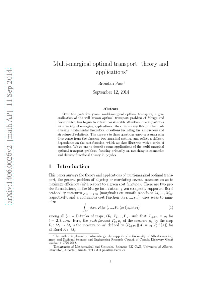 Multi-Marginal Optimal Transport: Theory and Applications | PDF | Wave Function | Mathematical ...