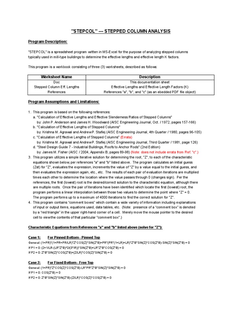 "Stepcol" - Stepped Column Analysis: Program Description | PDF ...