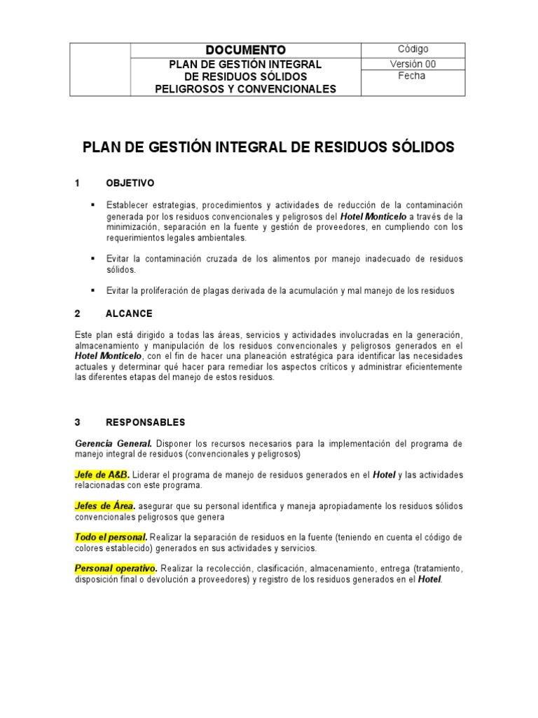 PGIRS - PMIRS Plan de Gestion Integral de Residuos Solidos | Residuos | Vertedero | Prueba ...