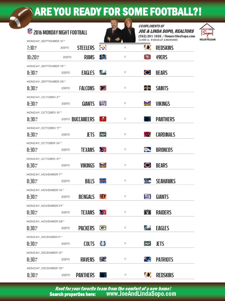 MNF 2016 Schedule | PDF