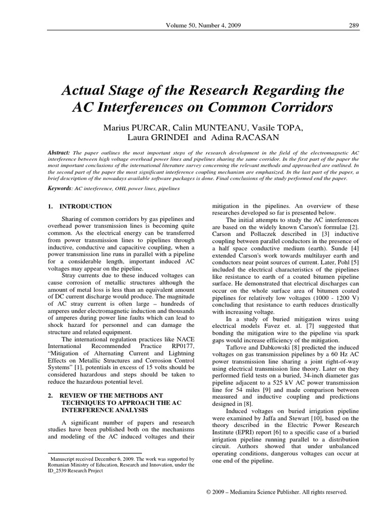 AC Interference On Pipelines Paper | PDF | Capacitor | Inductance
