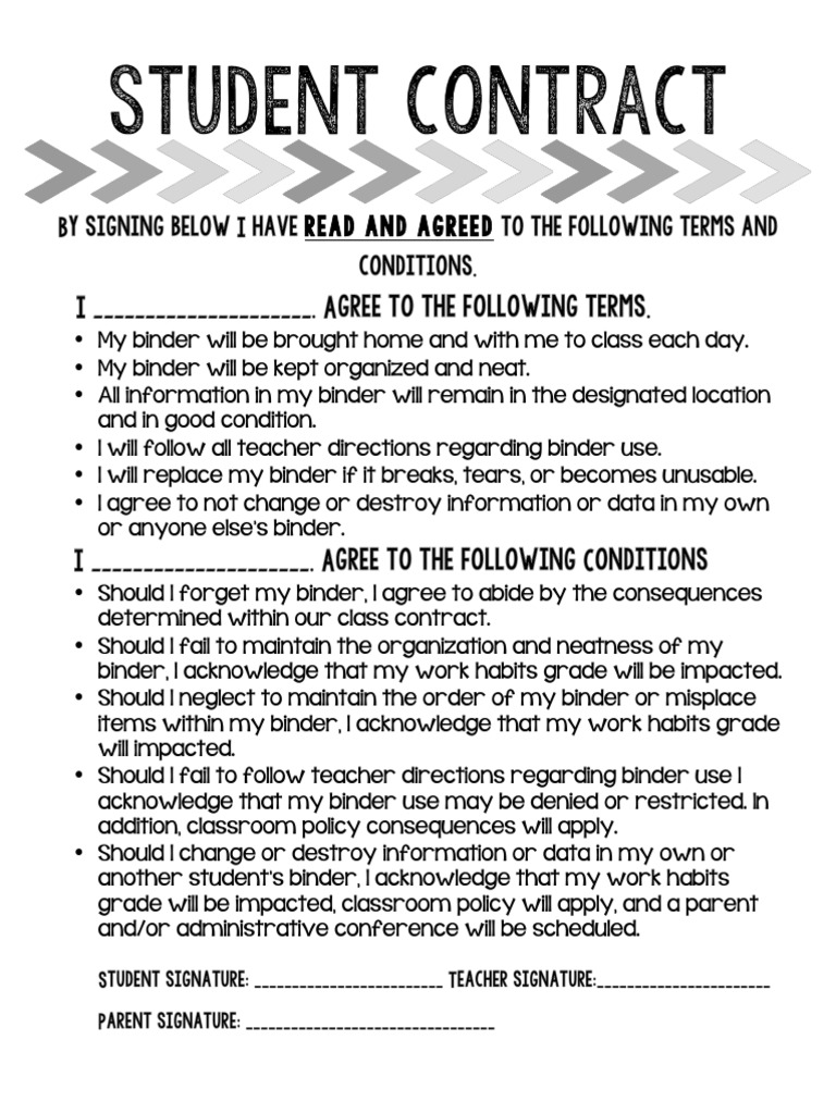 Student Binder Contract Guidelines | PDF | Rubric (Academic) | Cognition