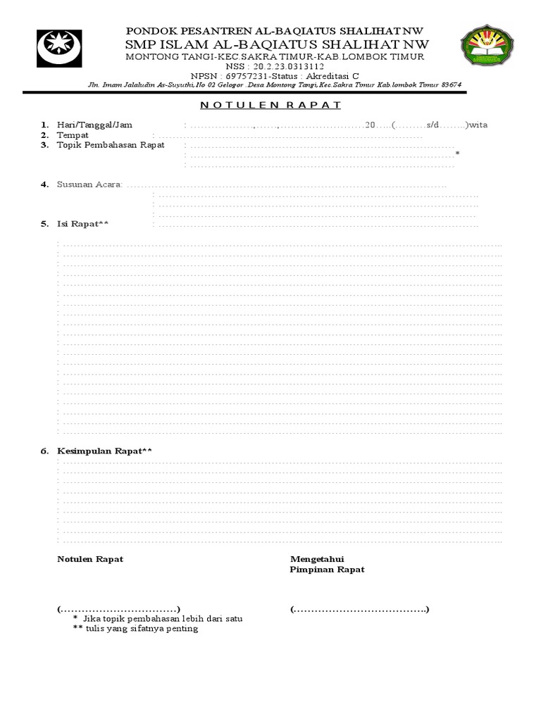 Lembar Notulen Rapat | PDF