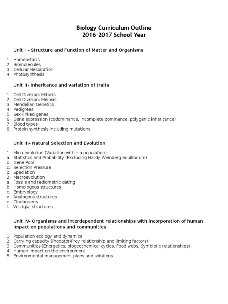 Biologyoutline | PDF | Social Science | Wellness