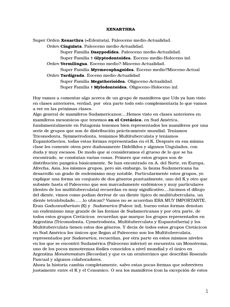 Xenarthra | PDF | Mamíferos | Diente humano