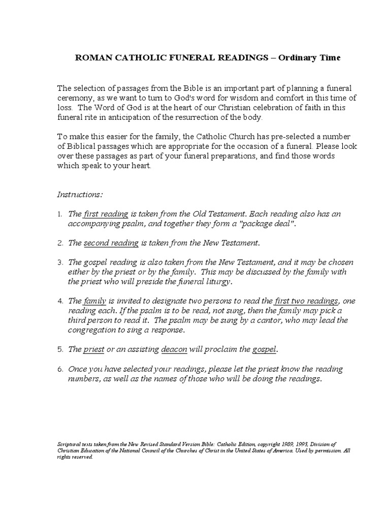 Roman Catholic Funeral Readings - Ordinary Time | PDF | Justification ...