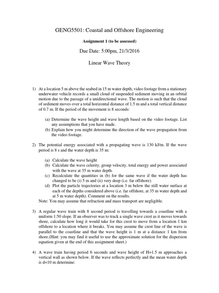 Coastal Assignment 1 | PDF | Waves | Physical Quantities