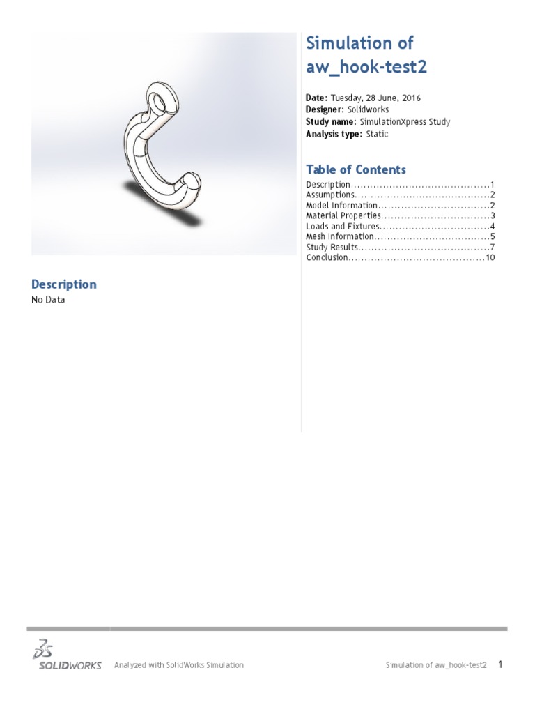 A Hook Test SimulationXpress Study | PDF | Strength Of Materials ...