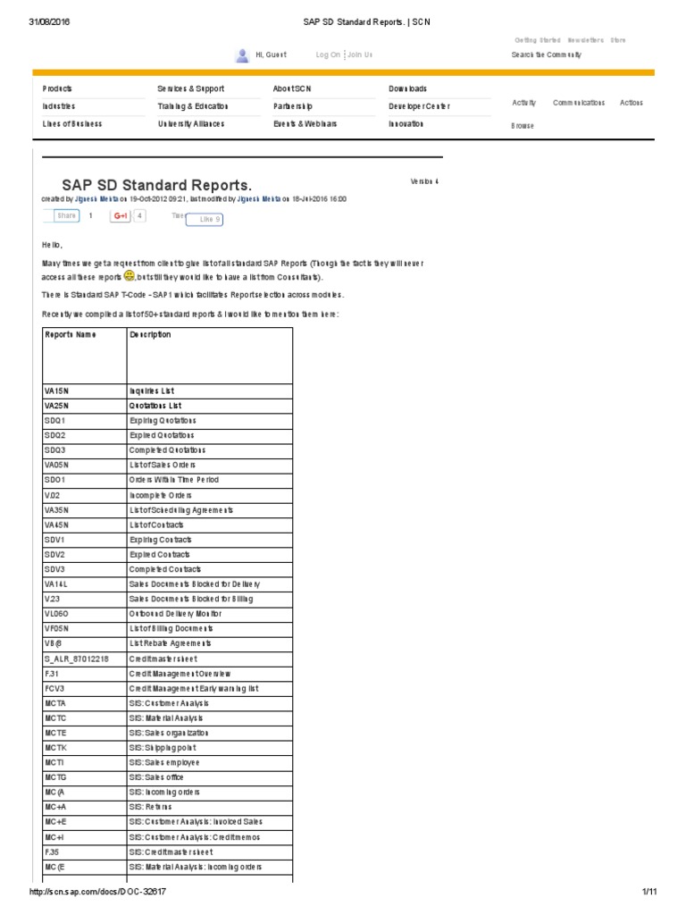 SAP SD Standard Reports Check | PDF | Sap Se | Information Science