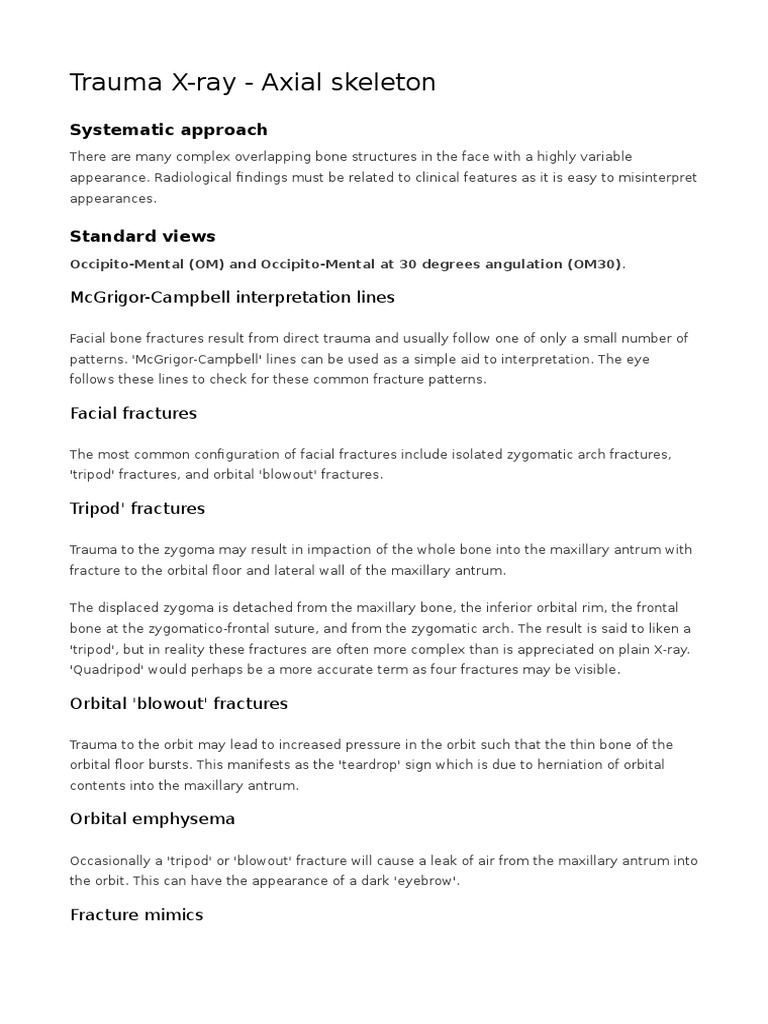 Trauma X-Ray - Axial Skeleton: Systematic Approach | PDF
