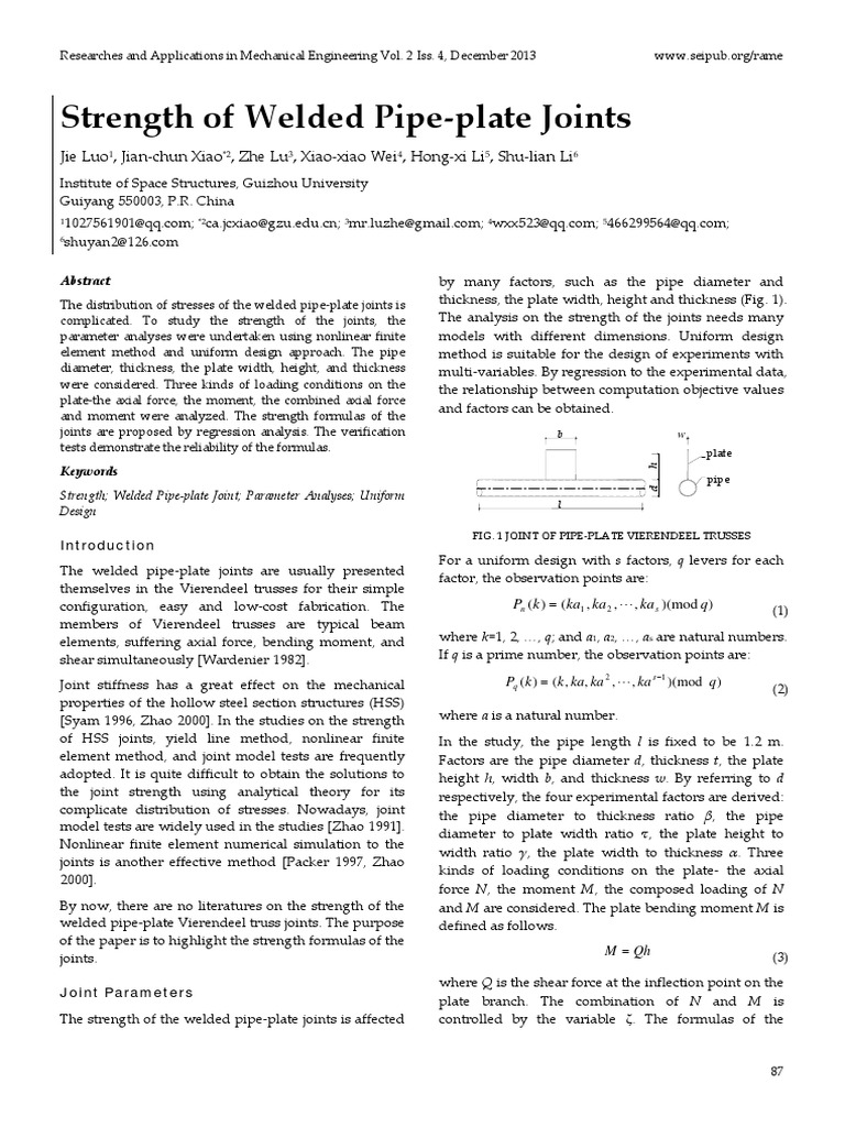 Strength of Welded Pipe-Plate Joints | PDF | Structural Steel ...