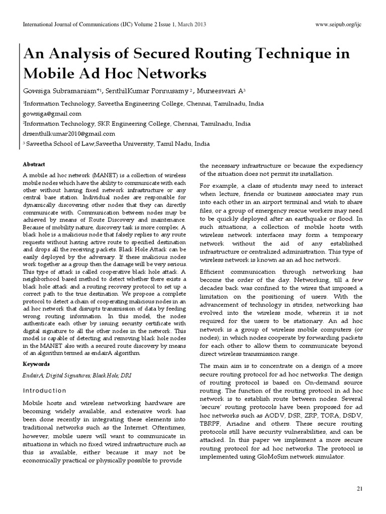 An Analysis Of Secured Routing Technique In Mobile Ad Hoc Networks