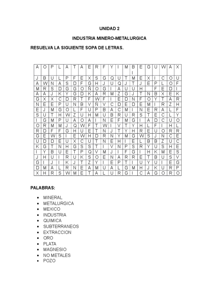Sopa De Letras Sobre Minerales