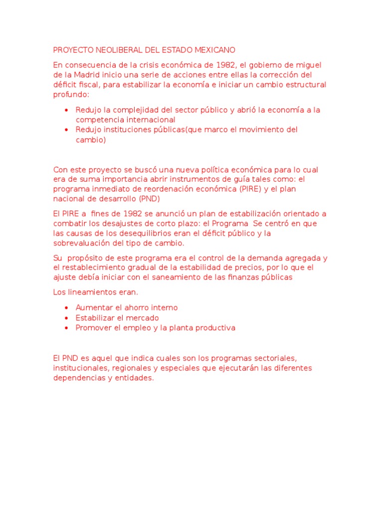 Proyecto Neoliberal Del Estado Mexicano | PDF