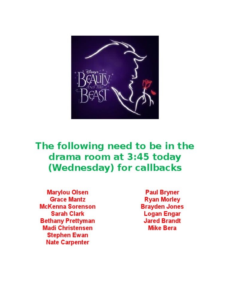 Drama Callback List for Today | PDF