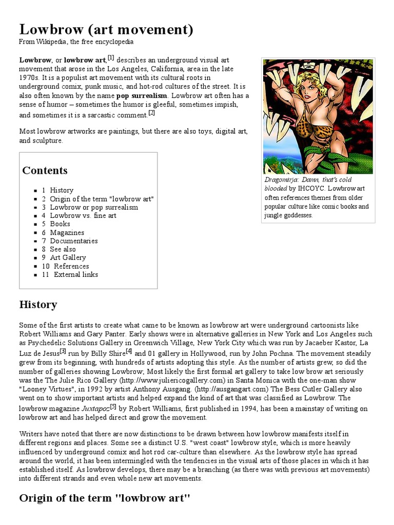 Lowbrow (Art Movement) | PDF | Style | Art Criticism