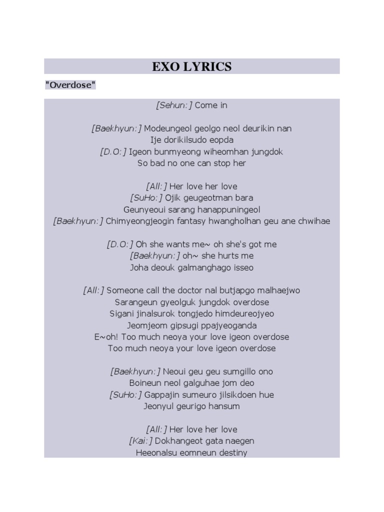 Exo Lyrics: "Overdose" | PDF