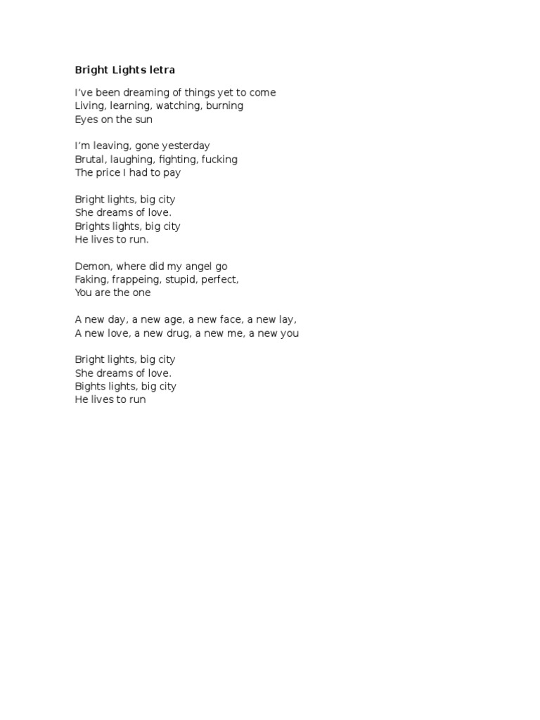 Bright Lights Big City Lyrics | PDF