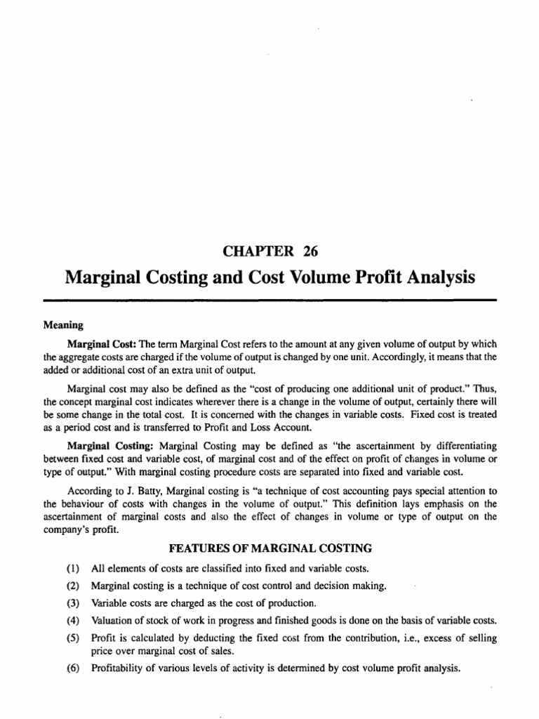 Chapter 26 Marginal Costing and Cost Volume Profit Analysis | PDF ...