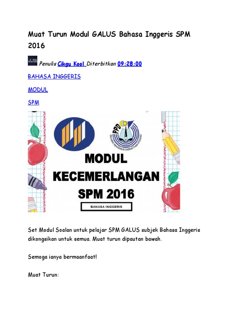 Muat Turun Modul GALUS Bahasa Inggeris SPM 2016 | PDF