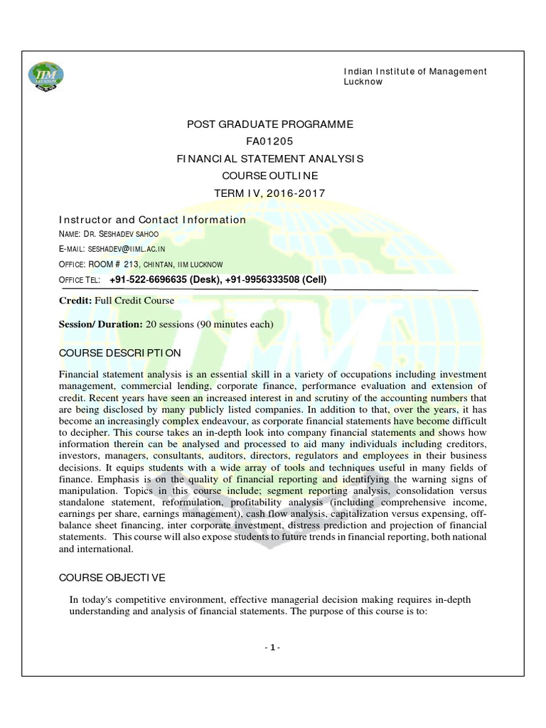 FSA Course Outline 10-06-2016 | PDF | Financial Statement | Valuation ...