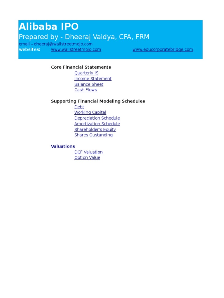 Alibaba IPO Financial Model WallstreetMojo | PDF | Option (Finance ...