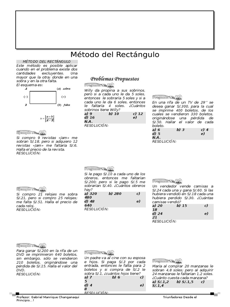 Metodo Del Rectangulo 3º | Descargar gratis PDF | Educación avanzada ...