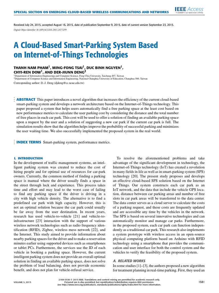 Cloud Based Smart Parking System | PDF | Internet Of Things | Wireless ...
