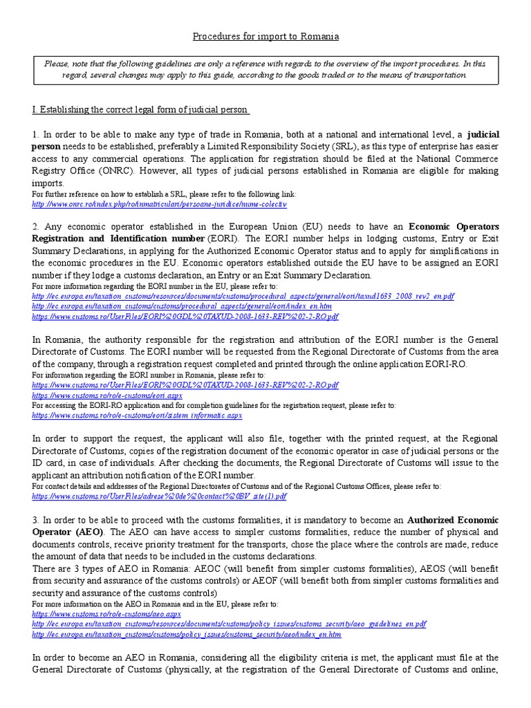 Import Procedures in Romania | PDF | Customs | Warehouse