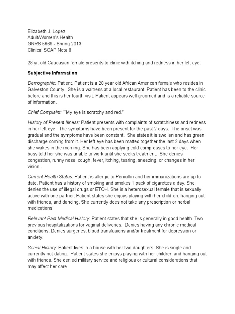 Soap Note For Adult and Womens Health | PDF | Clinical Medicine ...