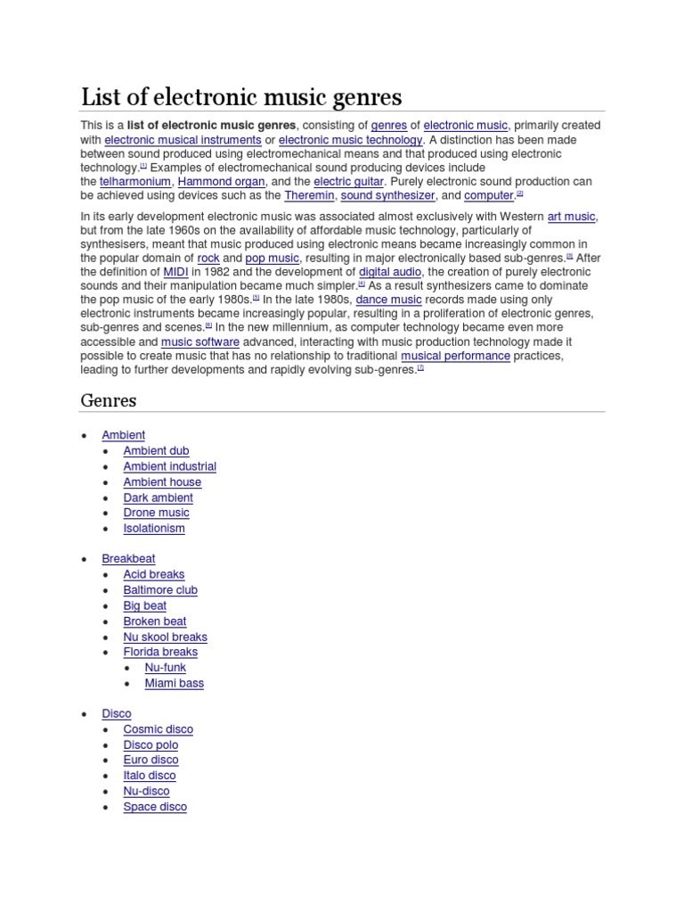 List of Electronic Music Genres | PDF | Dance Music | Electronic Music