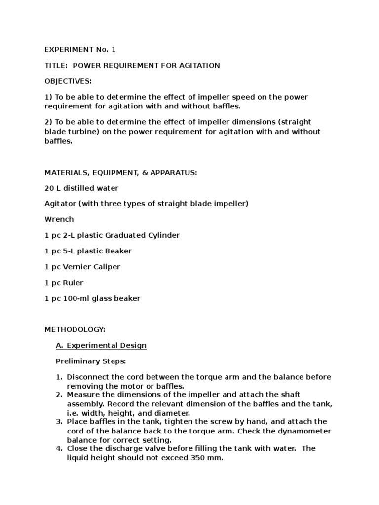 Agitation Experiment Manual | PDF | Torque | Screw