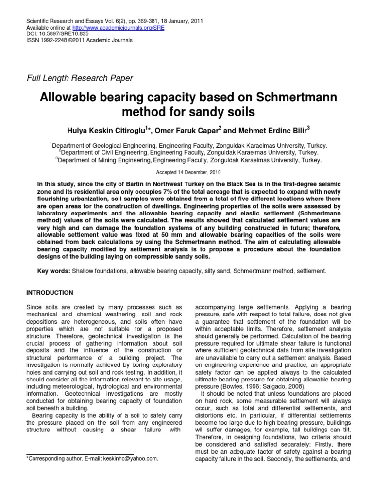 Allowable Bearing Capacity Schmertmann Method | PDF | Geotechnical ...