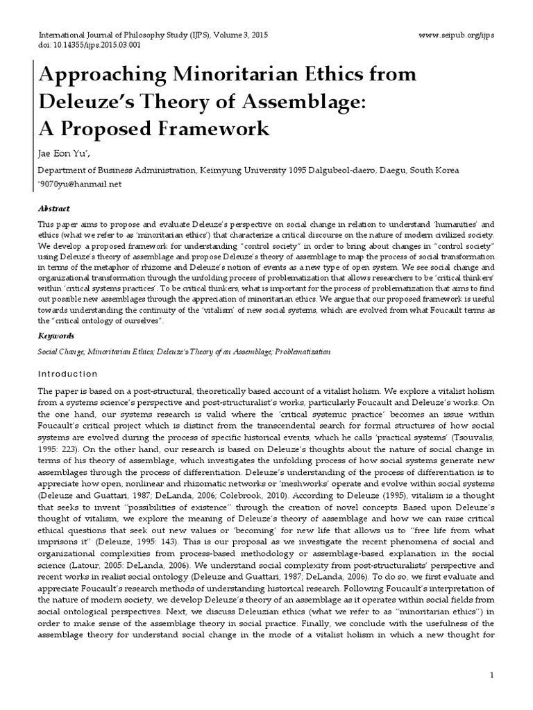 Approaching Minoritarian Ethics From Deleuze's Theory of Assemblage: A Proposed Framework | PDF ...